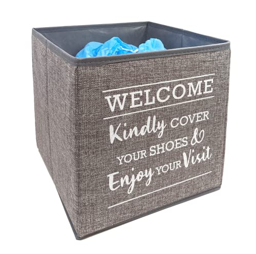 Premium Granite Linen Look Foldable Shoe Cover Bin, Indoor Real Estate Bootie Box Perfect Supply for an Open House (11x11 Shoe Cover Holder, Granite)