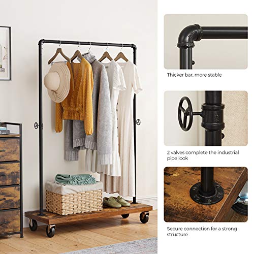 SONGMICS Heavy Duty Clothes Rack and Industrial Clothing Rack Bundle, Pipe Style Garment Racks on Wheels, Heavy Duty Racks with Shelves, Rustic Brown and Black UHSR60B and UHSR65BX