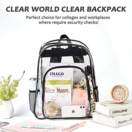 Clearworld Large Clear Backpack,Heavy Duty PVC Transparent Backpack,See Through Bookbag with Reinforced Strap for College Work Travel