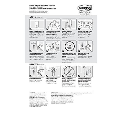 Command BATH33-SN-ES Bath Hooks, 0, Satin Nickel