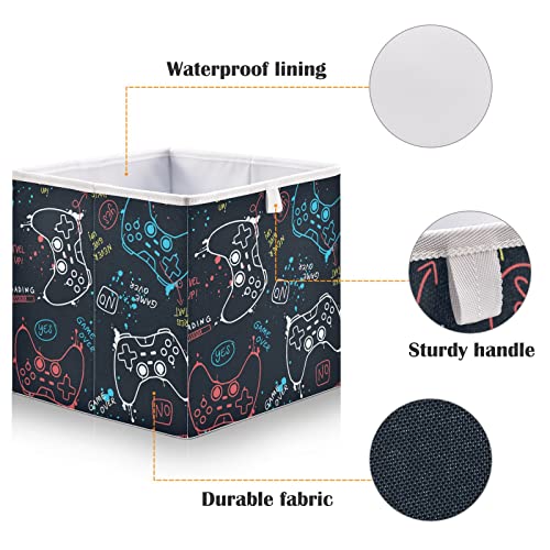 Open Home Storage Bins Foldable Cube Organizers Gamer Pattern Closet Storage Bins for stairsteps