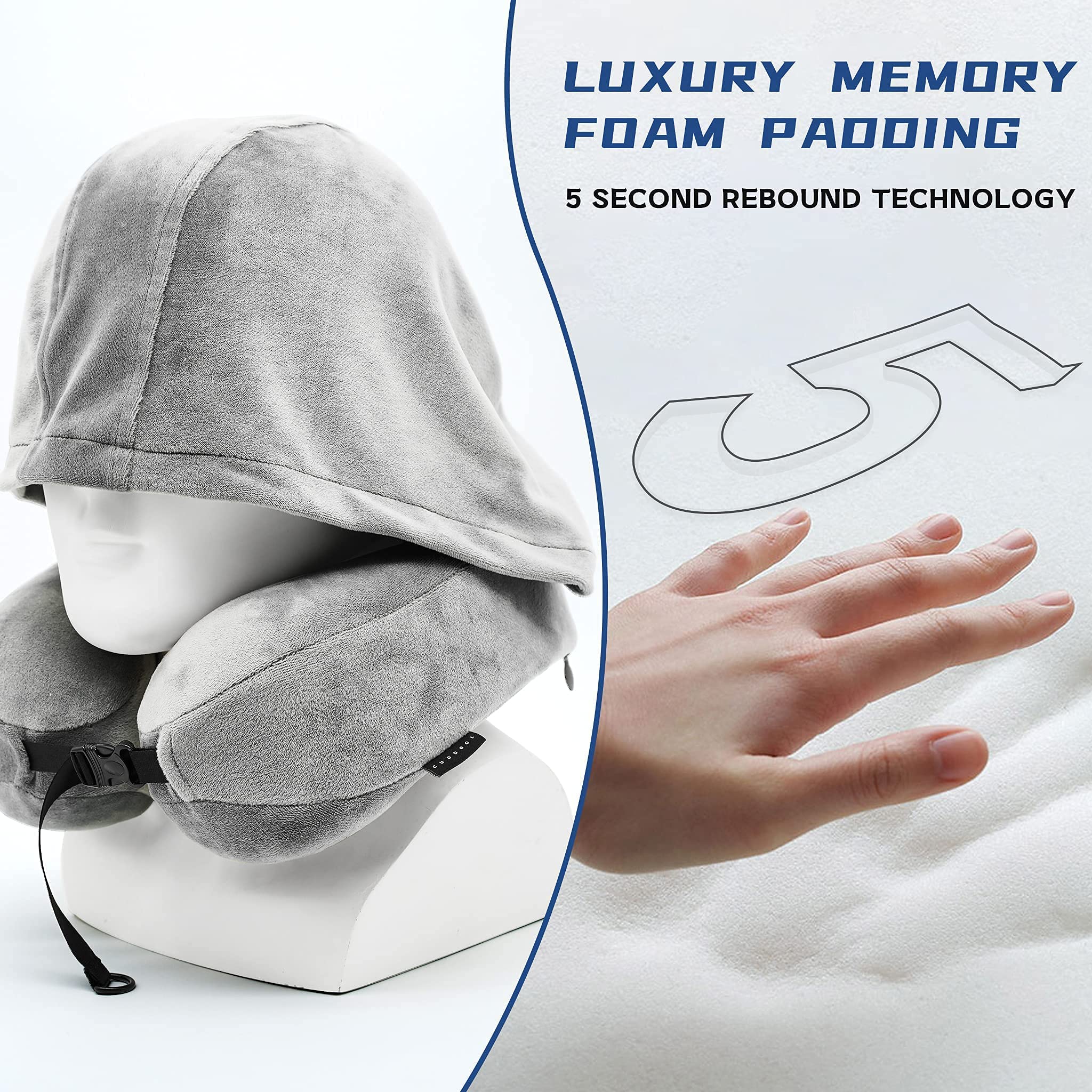 Cuddool Hoodie Travel Pillow Memory Foam Neck Pillow Head Chin Support Airplane, Car, Office & Home Sleep Rest Traveling Pillow(Gray,M)