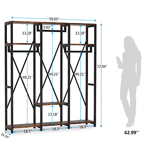 Tribesigns Garment Rack, Heavy Duty Freestanding Closet Organizer Systems with Shelves, Open Wardrobe Closet for Hanging Clothes (Rustic)