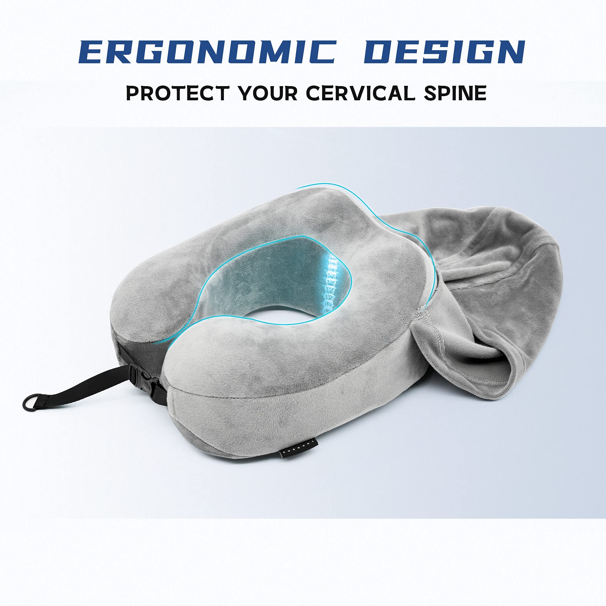Cuddool Hoodie Travel Pillow Memory Foam Neck Pillow Head Chin Support Airplane, Car, Office & Home Sleep Rest Traveling Pillow(Gray,M)