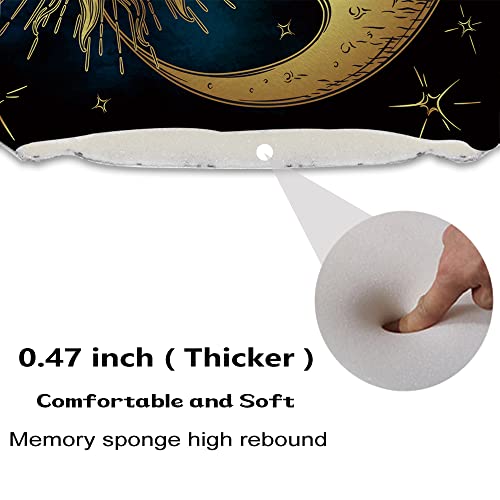 Sun and Moon Bathroom Rugs and Boho Chic Art Stars Over Blue Black Sky Mats Sets 3 Piece, Velvet Memory Foam Antique Style Bath Mat, Large Small and U-Shaped Contour Shower Mat Non-Slip Washable