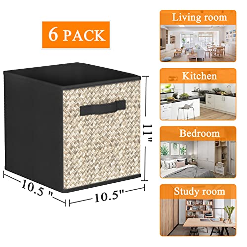 Wisdom Star 6 Pack Fabric Storage Cubes with Handle, Foldable 11 Inch Cube Storage Bins, Storage Baskets for Shelves, Storage Boxes for Organizing Closet Bins,Black