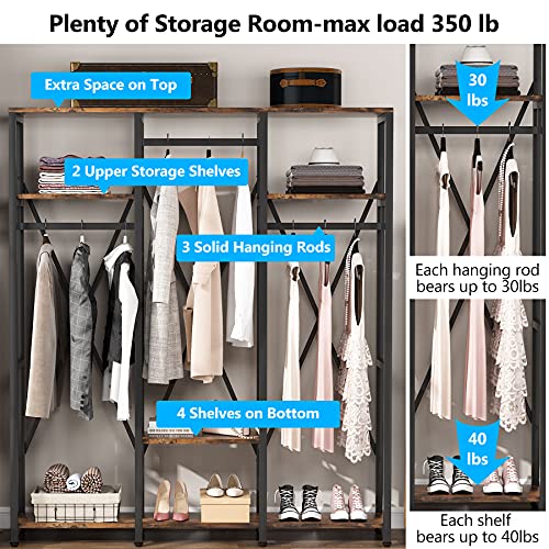 Tribesigns Garment Rack, Heavy Duty Freestanding Closet Organizer Systems with Shelves, Open Wardrobe Closet for Hanging Clothes (Rustic)