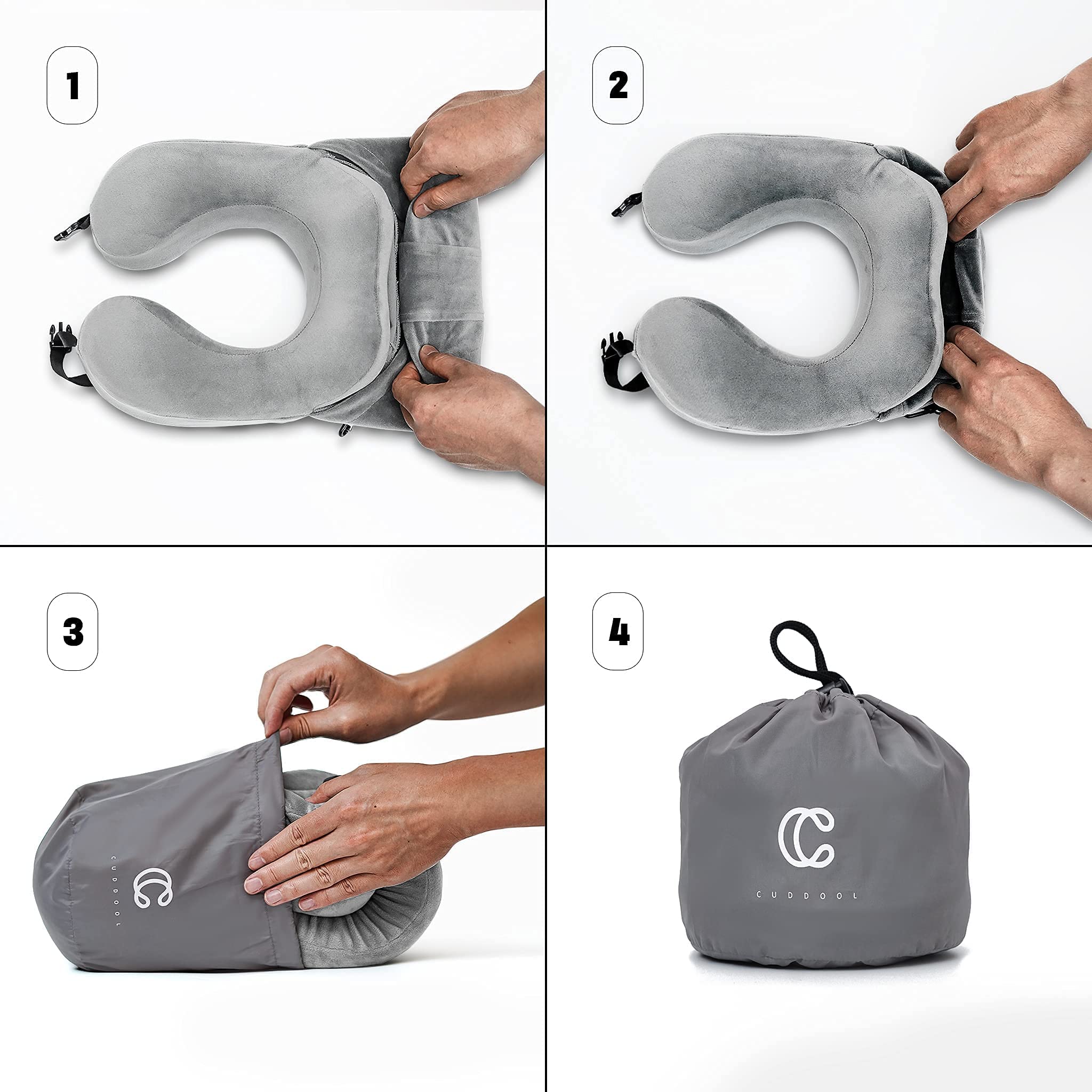 Cuddool Hoodie Travel Pillow Memory Foam Neck Pillow Head Chin Support Airplane, Car, Office & Home Sleep Rest Traveling Pillow(Gray,M)