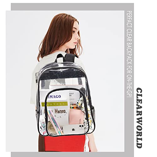 Clearworld Large Clear Backpack,Heavy Duty PVC Transparent Backpack,See Through Bookbag with Reinforced Strap for College Work Travel