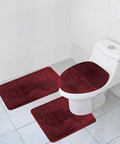 WPM WORLD PRODUCTS MART 7 Piece Bath Accessory Set Bathroom Rugs Contour mat, Ceramic Accessories (Burgundy)