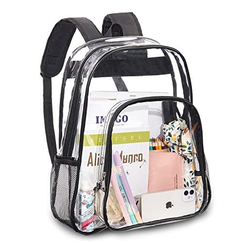 Clearworld Large Clear Backpack,Heavy Duty PVC Transparent Backpack,See Through Bookbag with Reinforced Strap for College Work Travel