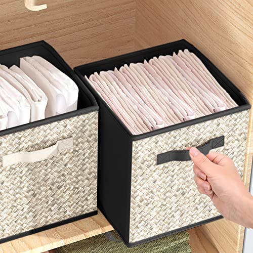 Wisdom Star 6 Pack Fabric Storage Cubes with Handle, Foldable 11 Inch Cube Storage Bins, Storage Baskets for Shelves, Storage Boxes for Organizing Closet Bins,Black