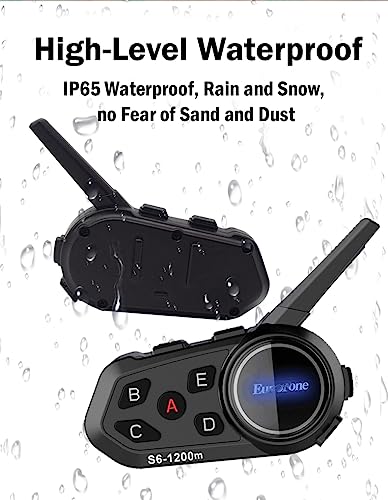 EuroFone S6 Motorcycle Helmet Bluetooth Intercom Headset, Intercomunicador para Casco De Moto, 2 Riders 1200m 6 Riders 6km, 2 People Real-time Talk, CVC Noise Reduction, IP65 Waterproof(1Pack)