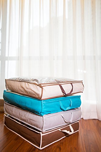 Amelitory Underbed Storage Bag Bedding Container Zippered Comforter Organizer Large Capacity Fabric Lake Blue