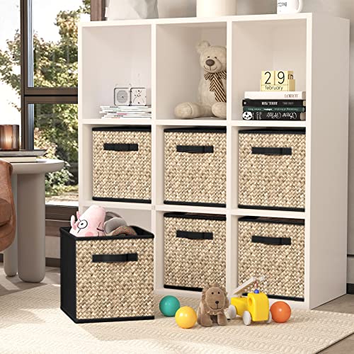 Wisdom Star 6 Pack Fabric Storage Cubes with Handle, Foldable 11 Inch Cube Storage Bins, Storage Baskets for Shelves, Storage Boxes for Organizing Closet Bins,Black