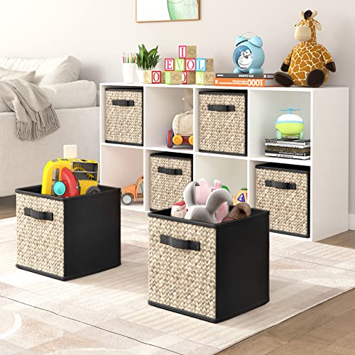 Wisdom Star 6 Pack Fabric Storage Cubes with Handle, Foldable 11 Inch Cube Storage Bins, Storage Baskets for Shelves, Storage Boxes for Organizing Closet Bins,Black