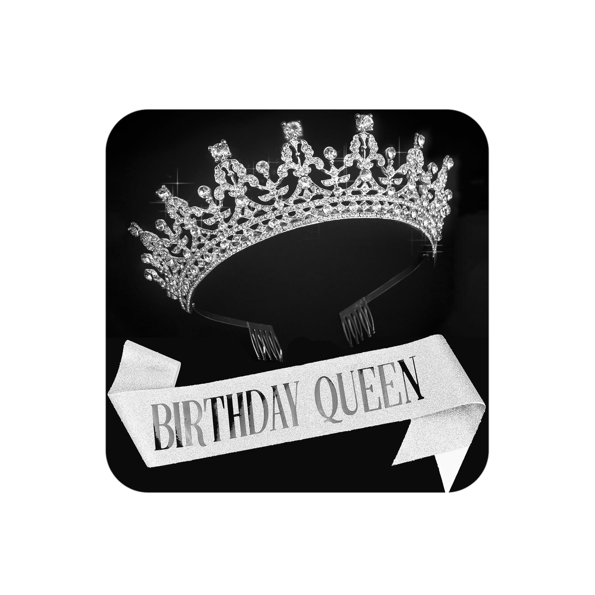 COCIDE Birthday Tiara and Crown for Women Birthday Sash for Girls Birthday Decorations Set Rhinestone Headband Crystal Hair Accessories for Birth Day Party Hair Band Cake Toppers