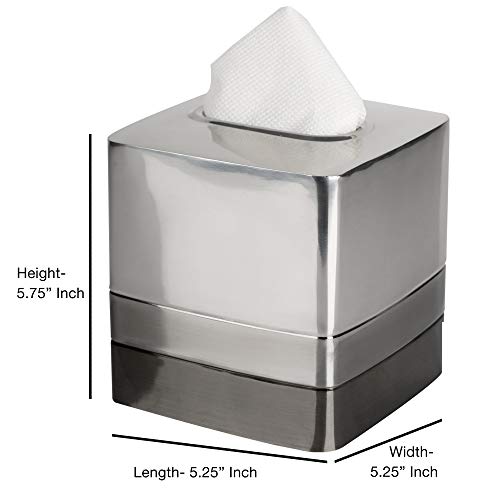 nu steel Triune Bath Accessory Set Vanity Countertop, 7 Piece Luxury Ensemble - Cotton Swab, soap Dish, Toothbrush Holder, Tumbler, soap Pump, Waste Basket, Tissue Box - Shiny, Brushed & Black Nickel