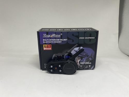 EuroFone S6 Motorcycle Helmet Bluetooth Intercom Headset, Intercomunicador para Casco De Moto, 2 Riders 1200m 6 Riders 6km, 2 People Real-time Talk, CVC Noise Reduction, IP65 Waterproof(1Pack)