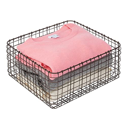 mDesign Farmhouse Decor Metal Wire Storage Basket Bin for Storage & Organizing Closets, Shelves, and Cabinets in Bedrooms - Holds Shirts, Purses, Leggings, Scarfs, Hats - 12" x 12" - 3 Pack - Bronze