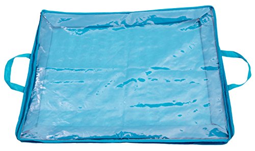 Amelitory Underbed Storage Bag Bedding Container Zippered Comforter Organizer Large Capacity Fabric Lake Blue