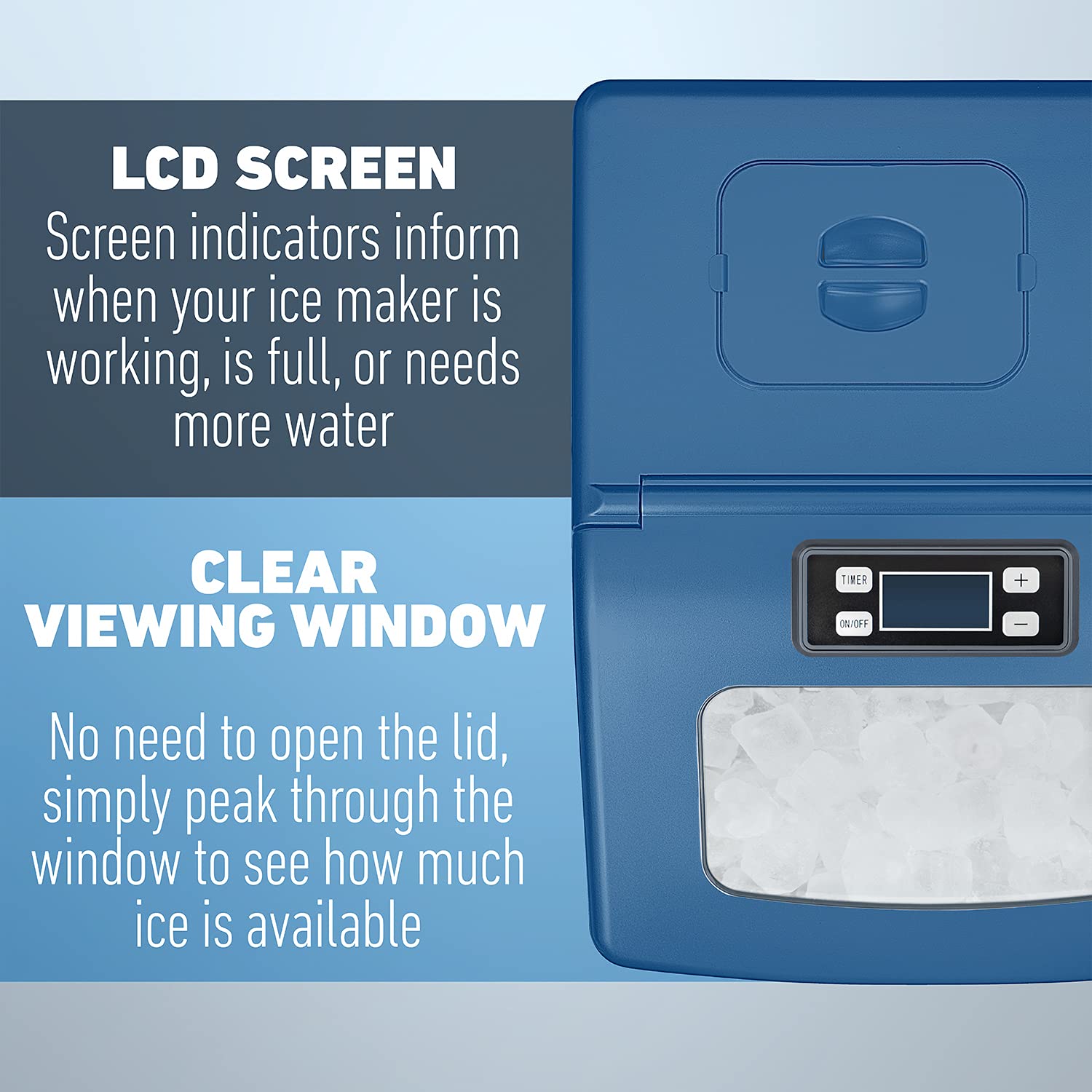 Deco Chef Countertop Ice Maker 40LB/24H, 24 Full Cubes Every 15 Minutes, Adjustable Size, Digital Control and Timer, Self-Cleaning, EZ Access Flip Lid, Scoop Included, Blue