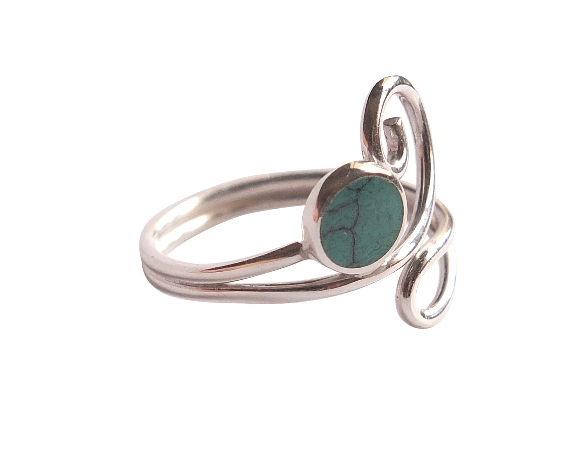 Handmade Silver Swirl & 5mm Turquoise Gemstone Wrap Band Adjustable Toe Ring, 925 Sterling Silver, Classic Dainty Open Toe, Pinky or Knuckle Rings for Women, By MiYa Jewelry Creations