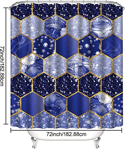 4PCS Glitter Marble Shower Curtains with Rugs Bath Mat Toilet Lid Cover and 12 Hooks Waterproof Bling Marble Bathroom Shower Curtain Set