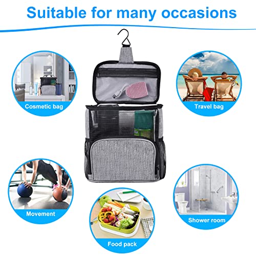 conliga Portable Shower Caddy , (Updated Version, Full Size Bottle Compatible), Hanging Toiletry Bag, Large Capacity, Quick Dry and Water Resistant with Metal Hook(gray)