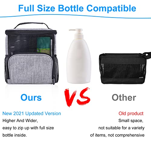 conliga Portable Shower Caddy , (Updated Version, Full Size Bottle Compatible), Hanging Toiletry Bag, Large Capacity, Quick Dry and Water Resistant with Metal Hook(gray)