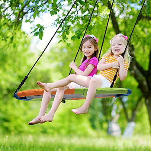 BEJOY 40’’ Saucer Tree Swing for Kids Outdoor Round Mat Swing with Adjustable Hanging Ropes and Accessaries for Indoor Backyard and Playground