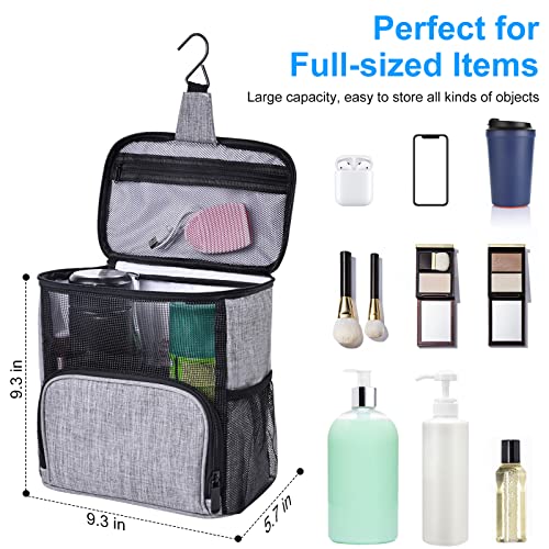 conliga Portable Shower Caddy , (Updated Version, Full Size Bottle Compatible), Hanging Toiletry Bag, Large Capacity, Quick Dry and Water Resistant with Metal Hook(gray)