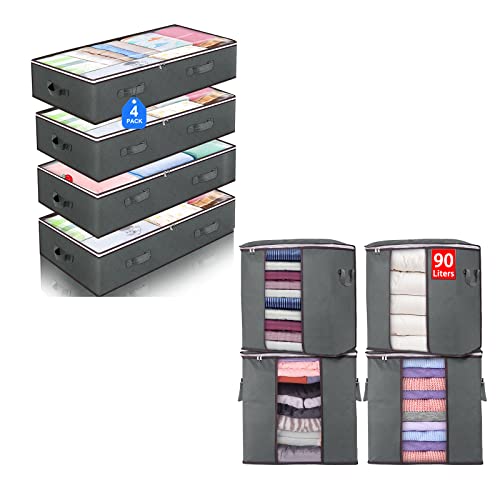 Underbed Storage Containers Large Storage Bags with Clear Window, Reinforced Handles, Thick Fabric for Blankets, Comforters, Clothing, Bedding