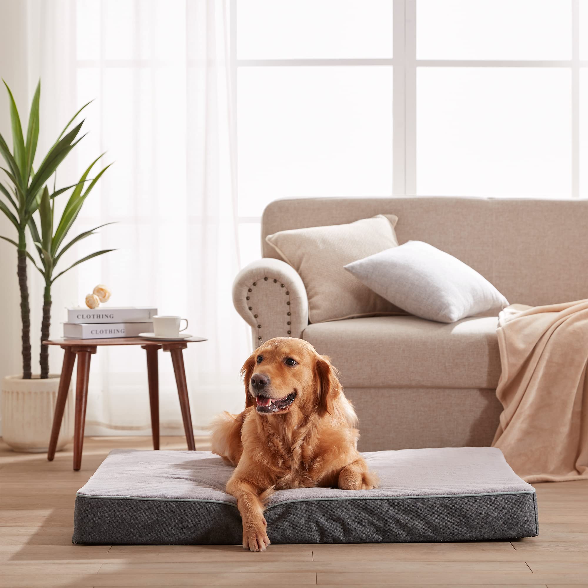 URGVANZ PET Cooling Dog Beds for Large Dogs, Orthopedic Memory Foam Dog Bed, Large Pet Beds with Washable Cover, Ideal for Arthritic Dogs Up to 65Lbs