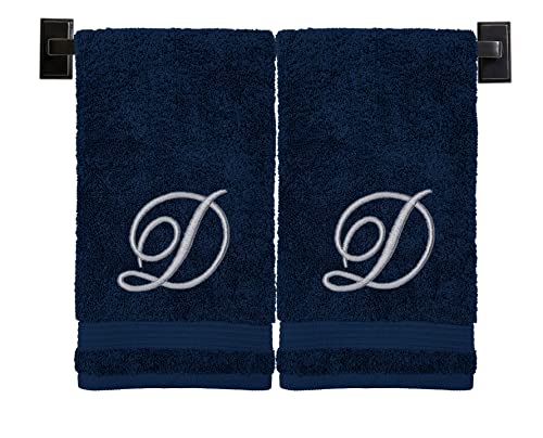 Custom Luxury Towels Monogrammed Hand Towels - Set of 2 - Genuine Turkish Cotton - Oeko-Tex Certified - Personalized Towels - Bathroom Hand Towels - Embroidered Silver Thread Script Monogram