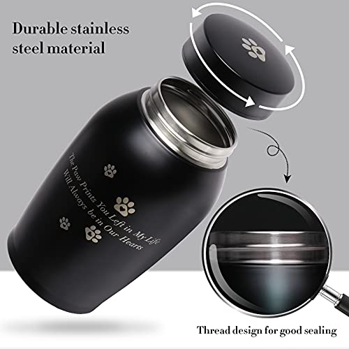 Pet Urn, JOFUNG Metal Cremate Funeral Urn for Dog/Cat ashes,Paw Print keepsake,Laser Engraving, Thread Design on The Top,Black Paw Print