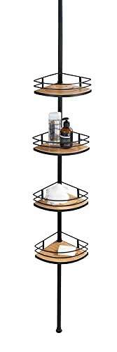 WENKO Dolcedo Corner Bamboo and Stainless Steel Telescopic Bathroom Shower Shelf Height Adjustable with 4 Shelves, Black/Natural, 31 x 65-275 x 23 cm