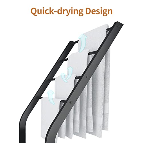 Honiter Towel Racks for Bathroom, 4 Tier Free Standing Towel Rack, Black Metal Towel Holder Stand for Blanket Rack, Bathroom Accessories Organizer for Bath Storage & Hand Towels, Next to Tub or Shower