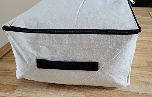 Clothes & Bedding Storage Bag, Natural Cotton Canvas with Dual Zipper and Carrying Handles for Closet Organization Storage (Beige 1 Pack) (Small 20 x 8 x 14)
