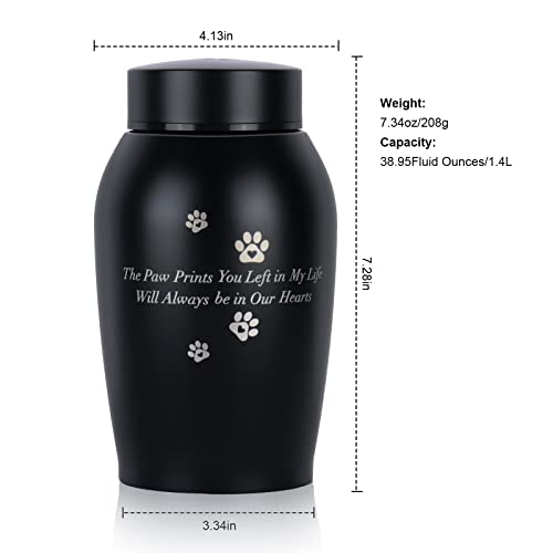 Pet Urn, JOFUNG Metal Cremate Funeral Urn for Dog/Cat ashes,Paw Print keepsake,Laser Engraving, Thread Design on The Top,Black Paw Print