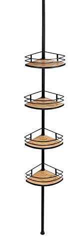 WENKO Dolcedo Corner Bamboo and Stainless Steel Telescopic Bathroom Shower Shelf Height Adjustable with 4 Shelves, Black/Natural, 31 x 65-275 x 23 cm