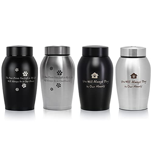Pet Urn, JOFUNG Metal Cremate Funeral Urn for Dog/Cat ashes,Paw Print keepsake,Laser Engraving, Thread Design on The Top,Black Paw Print