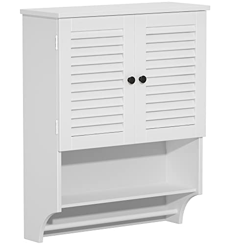 ChooChoo Bathroom Wall Cabinet with Towels Bar, 23.6" L x8.9 W x29.3 H MDF Material Medicine Cabinet, 2 Doors Over The Toilet Space Saver Storage Cabinet with Large Space, White
