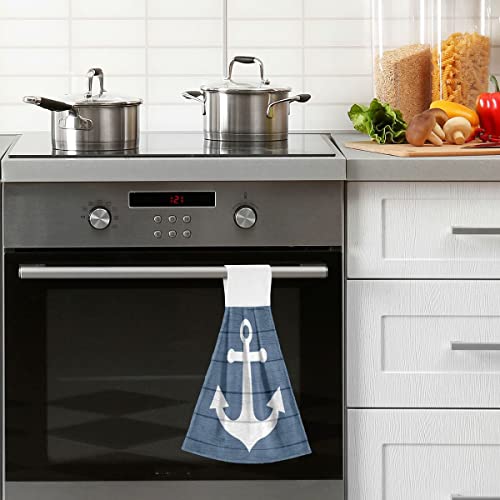 Nautical Anchor Hanging Kitchen Towels 2 Pcs Navy Blue Hand Bath Towels Tie Towels Tea Bar Towels for Bathroom Tabletop Home Decor