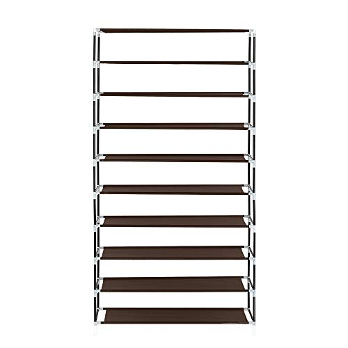 HGPZ 10 Tiers Shoe Rack with Dustproof Cover Closet Shoe Storage Cabinet Organizer, Portable Shoe Rack, for cubby walk-in closet, Dark Brown