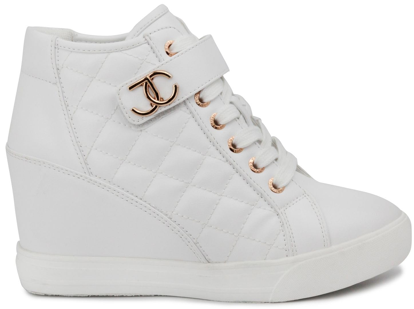 Juicy Couture Womens Wedge Sneakers High Top Womens Sneakers with Wedge, Wedgies Sneakers for Women-Journey 8.5 White