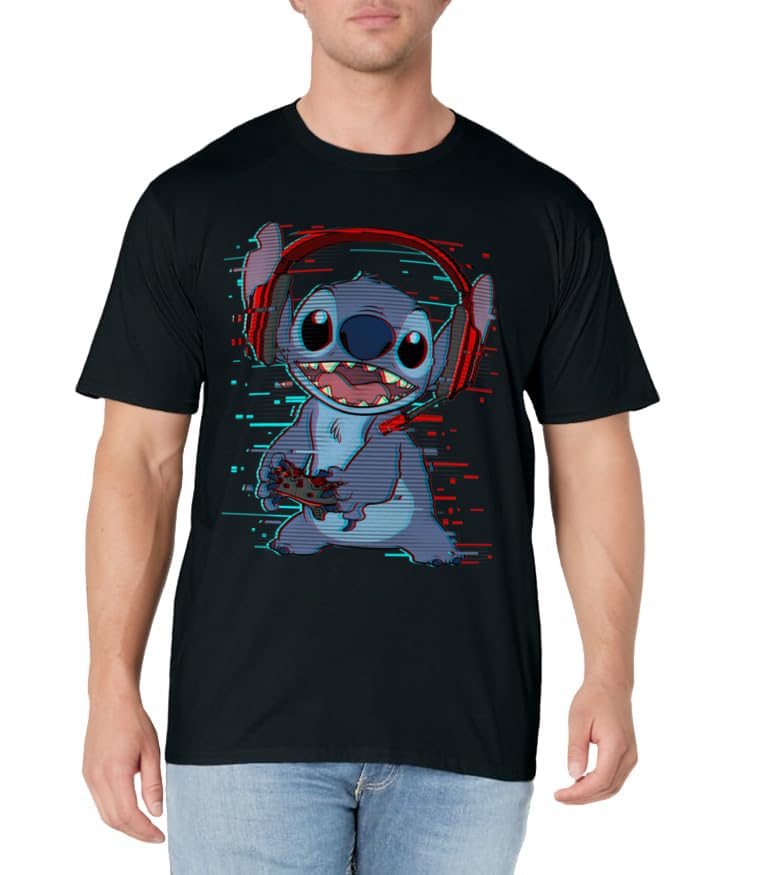 Disney Lilo & Stitch Gamer Glitch Headset and Controller T-Shirt