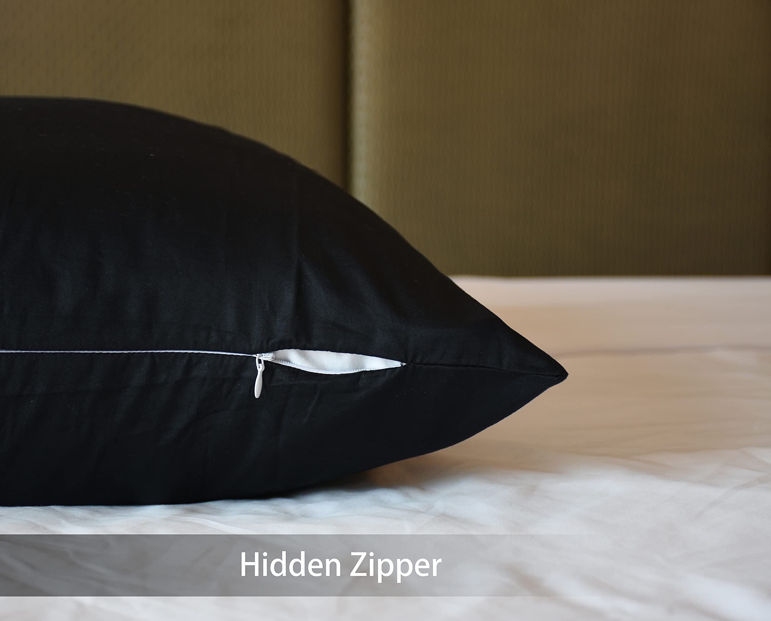 iMaylex Soft 100% Egyptian Cotton Zipper Pillow Case, Cozy and Lightweight Pillowcase, Set of 2, Black, Standard, 20" x 26"