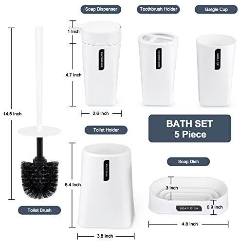 Bathroom Accessory Set, White 5 Piece Bathroom Accessories Set, Bath Sink Organizers Toothbrush Holder, Tumbler, Soap Dispenser, Soap Dish, Toilet Bowl Brush And Holder, Modern Bath Room Sets Gift Box