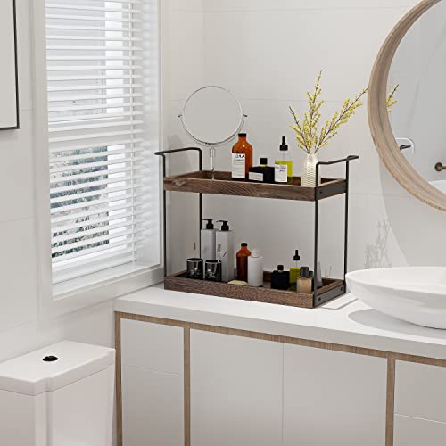 2 Tier Bathroom Counter Organizer, Standing Rack Cosmetic Holder, Bathroom Wood Tray for Countertop Storage, Vanity Tray Organizer and Storage Kitchen Counter Organizers Spice Rack